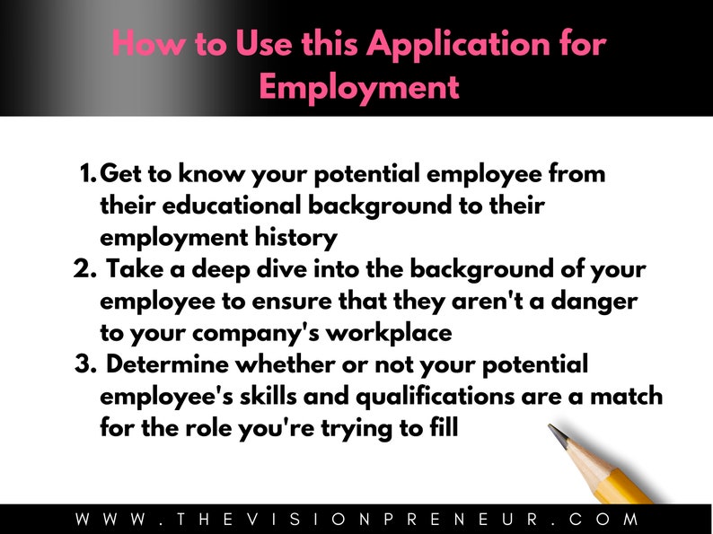 Small Business Employment Application Template: Printable PDF Form (8 ...