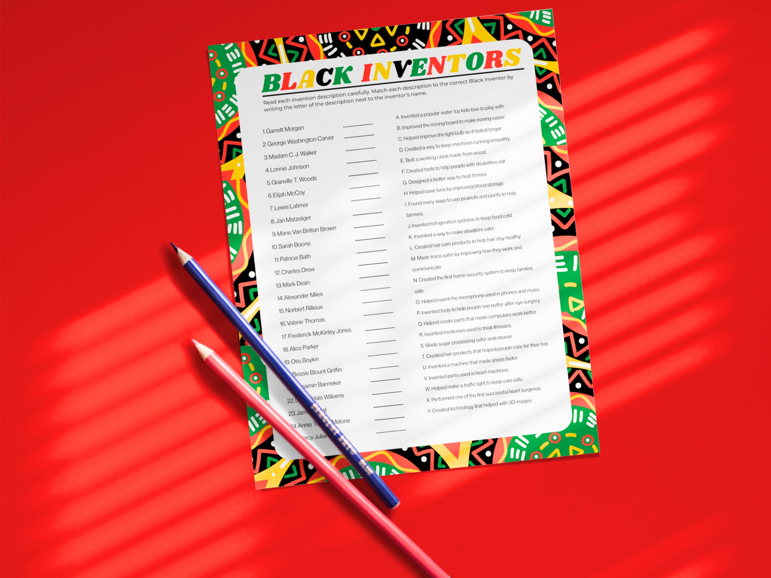 Black History Month Worksheet | Black Inventors Matching Activity ...