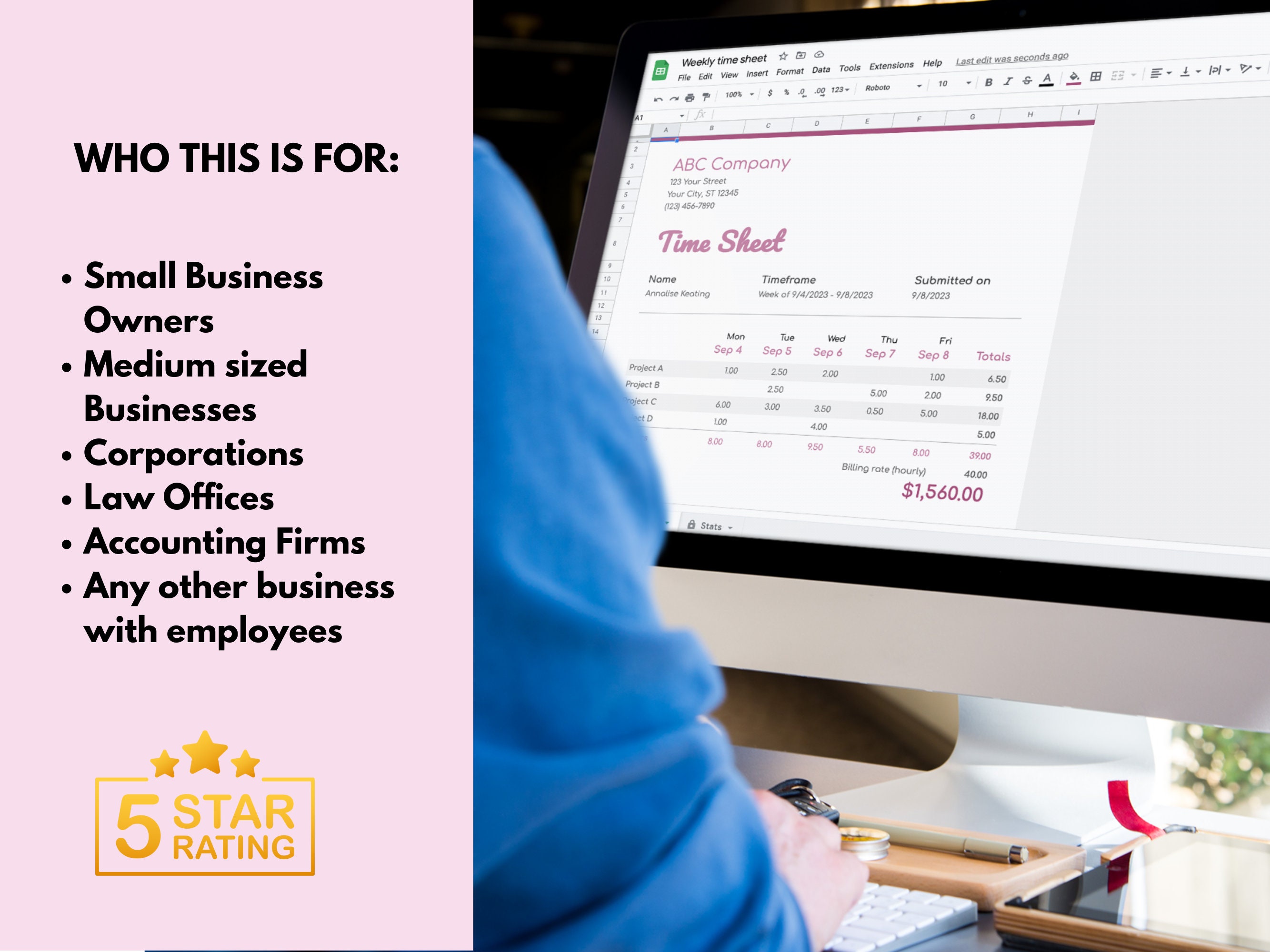 Employee Time Sheet, Editable Employee Time Management Sheet, Edit With ...