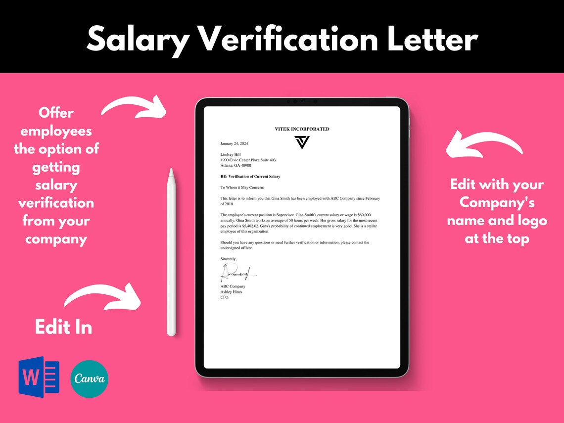Employment Verification Letter Salary Verification Letter - Etsy