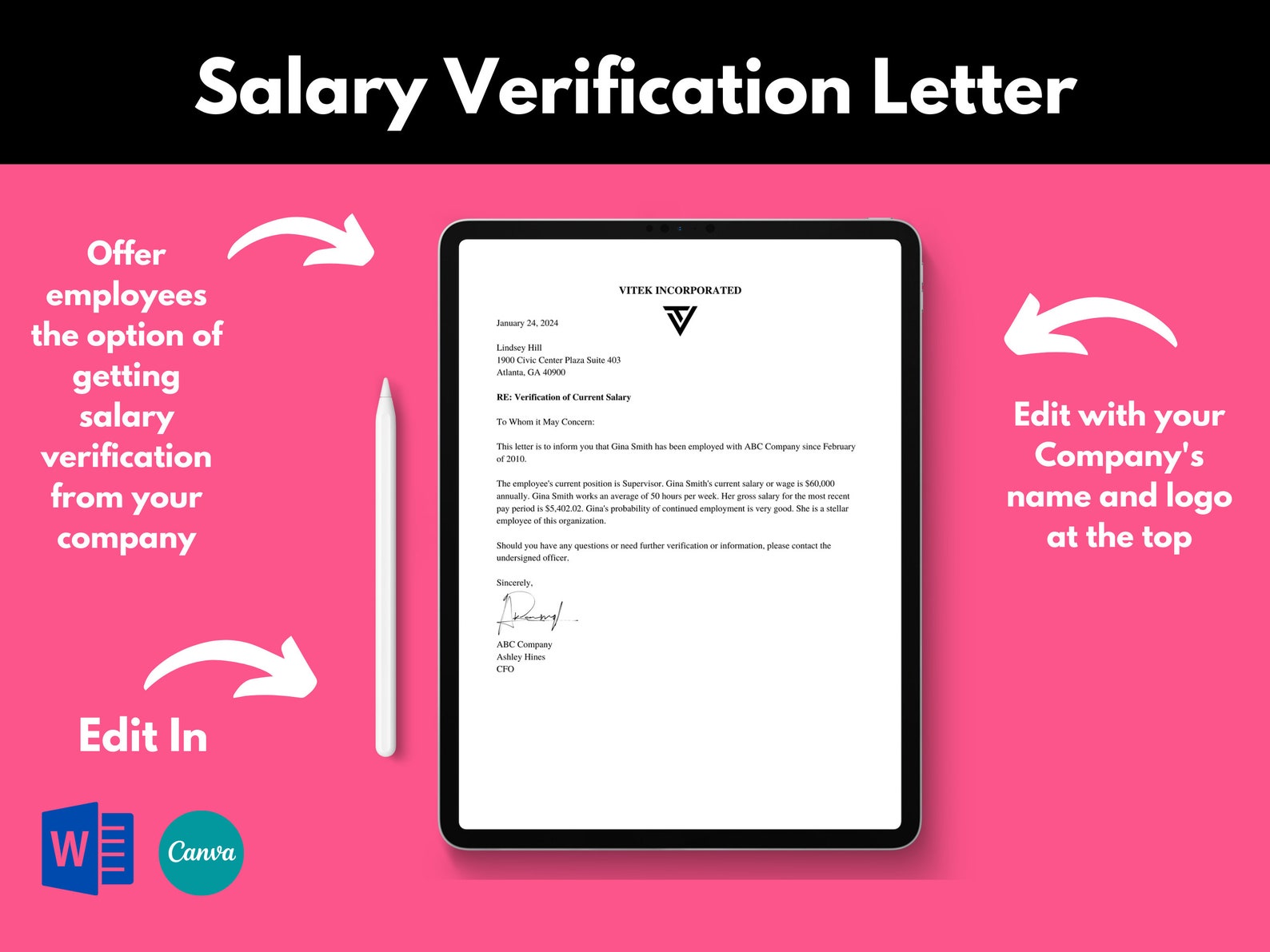 Employment Verification Letter, Salary Verification Letter, Employee HR ...