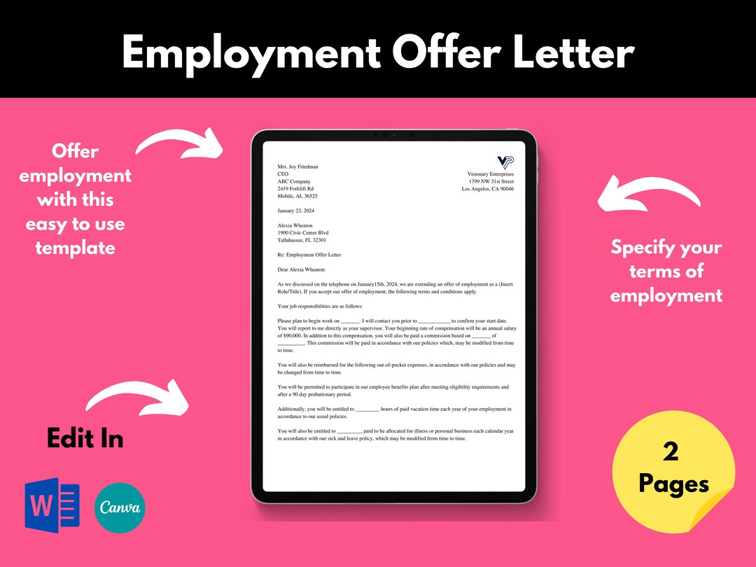 Employment Offer Letter Template: Customizable HR Forms (canva, Digital ...
