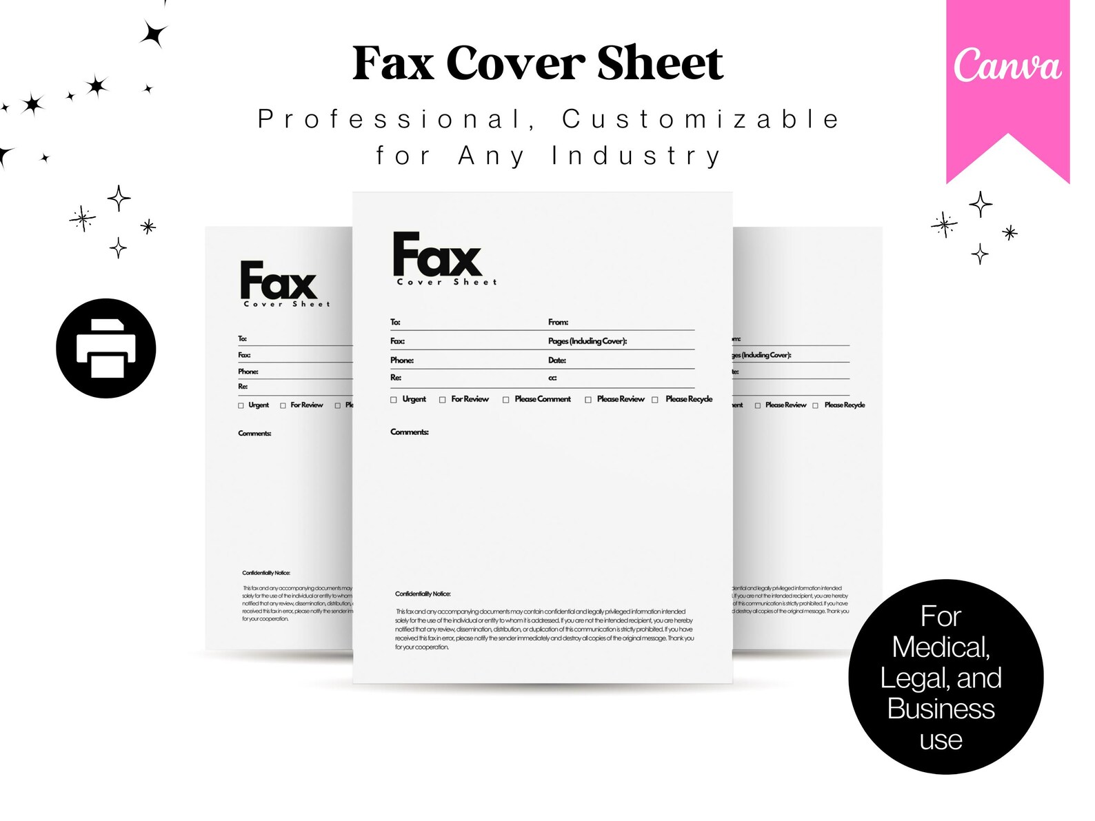 Feminine Fax Cover Sheet: Editable Business Form (canva Template ...