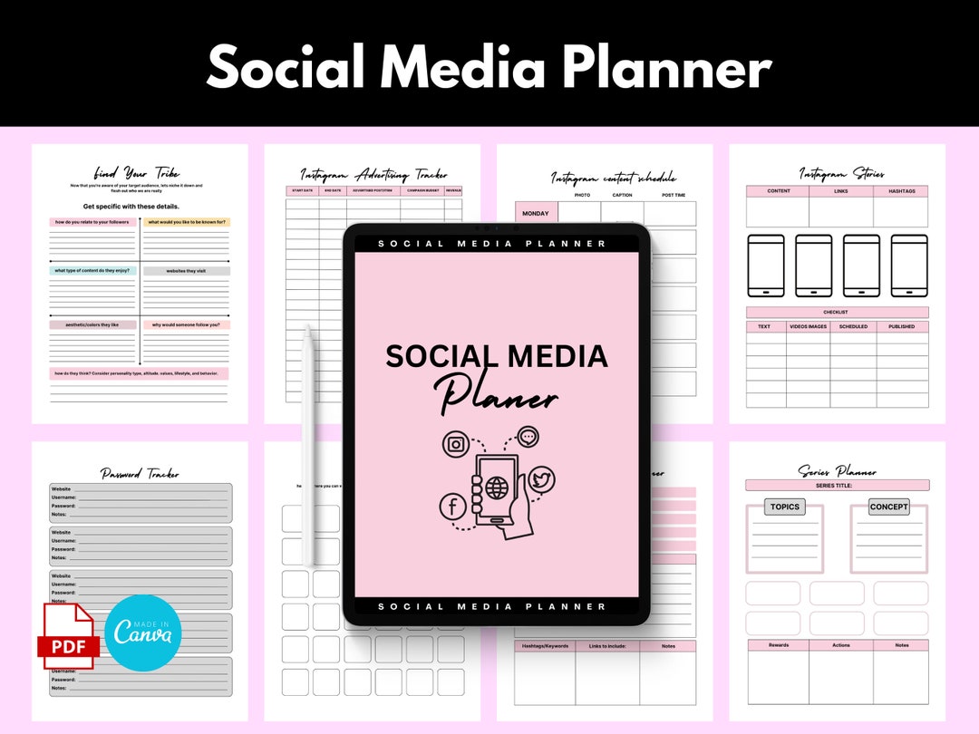 Digital Social Media Planner: Content Calendar, Post Insights Tracker ...