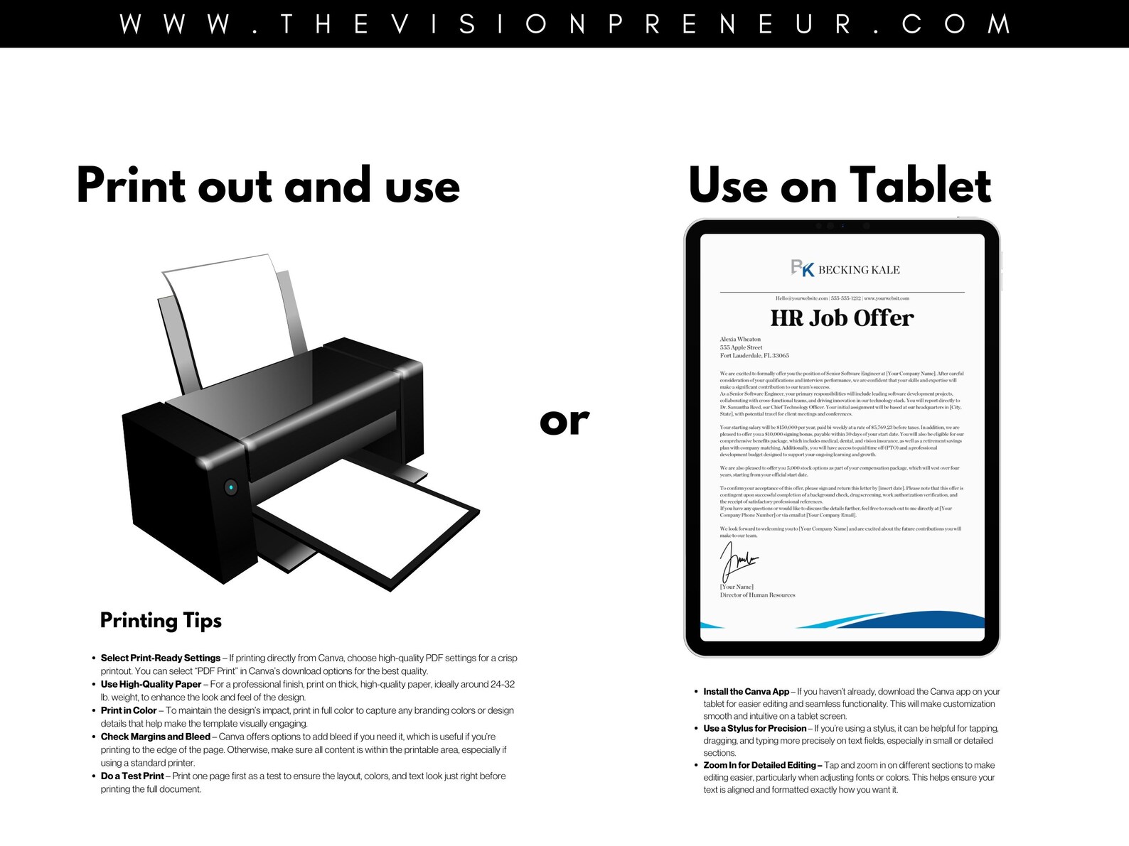 HR Job Offer Letter Template: Editable Employment Document (canva ...