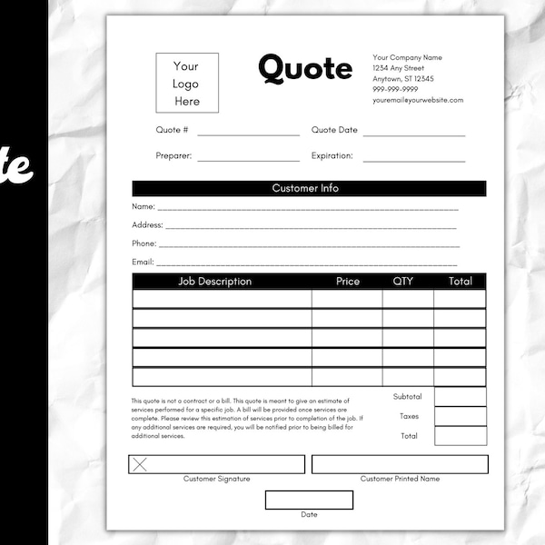 Job Estimate Template Canva - Etsy