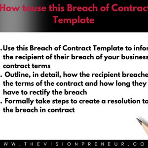 Breach of Contract Template, Printable Breach of Contract, Business ...