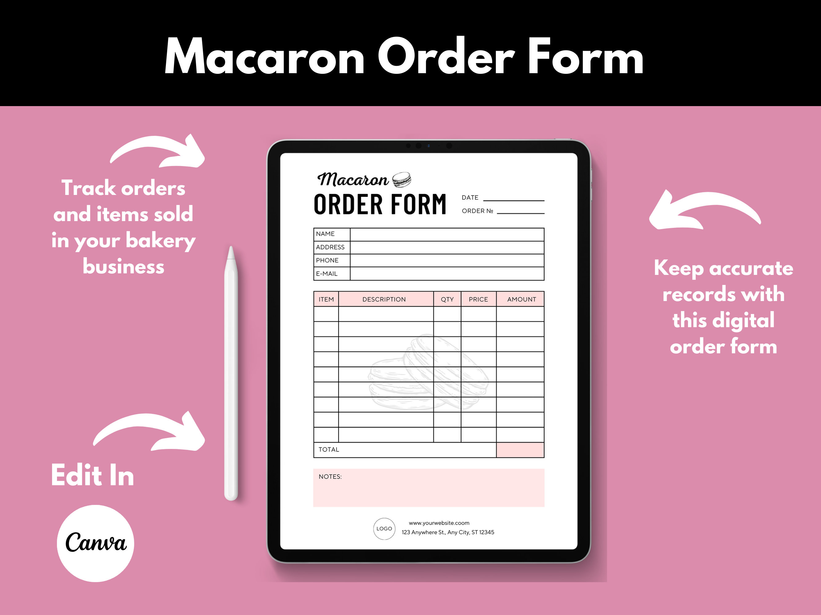 Macaron Order Form// Home Bakery Forms// Bakery Forms// Bakery Business ...