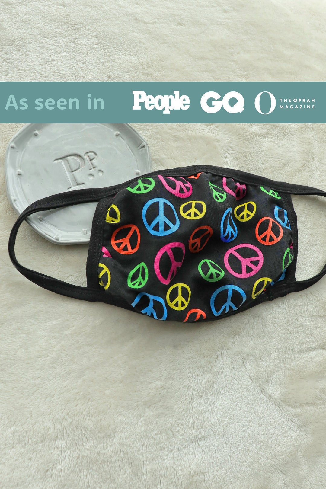 Black Face Mask Colourful Peace Signs Cotton Mask Reusable Face Mask ...