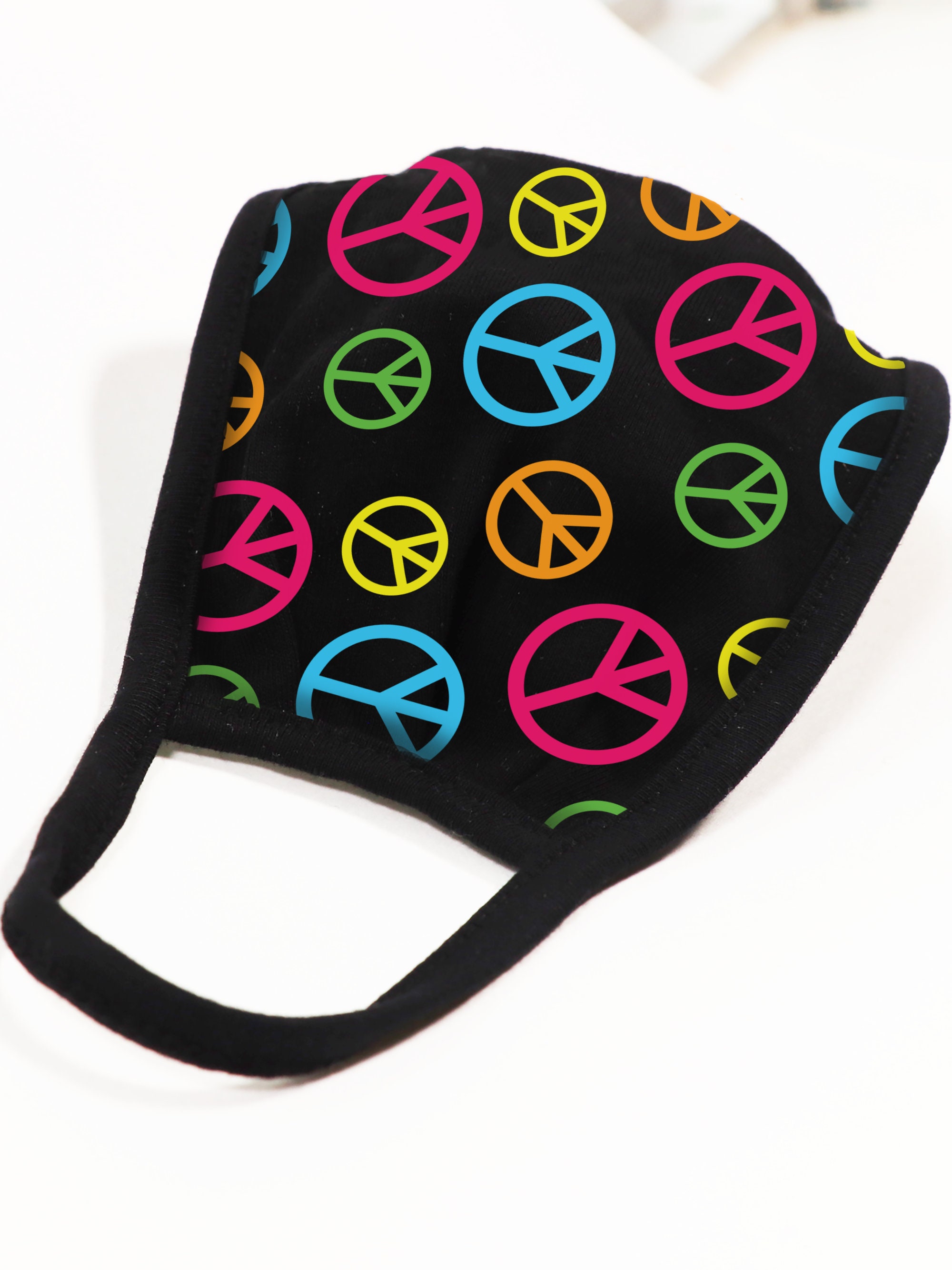 Black Face Mask Colourful Peace Signs Cotton Mask Reusable - Etsy