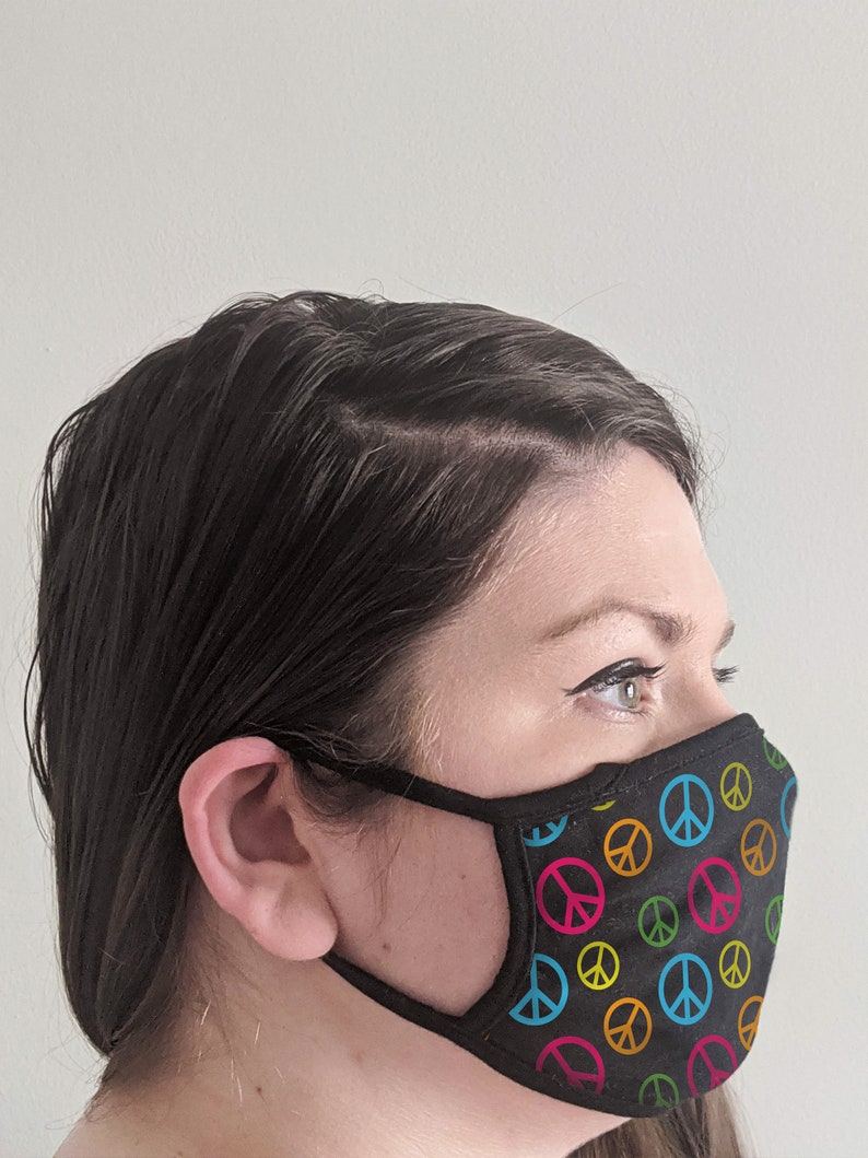 Black Face Mask Colourful Peace Signs Cotton Mask Reusable - Etsy