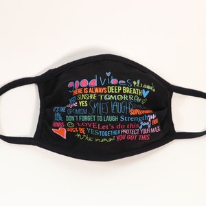 Face Mask Good Vibes black Cotton Mask Reusable Face Mask Hospital Mask ...