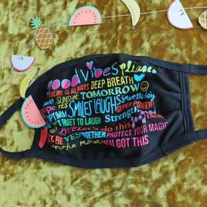 Face Mask Good Vibes black Cotton Mask Reusable Face Mask Hospital Mask ...