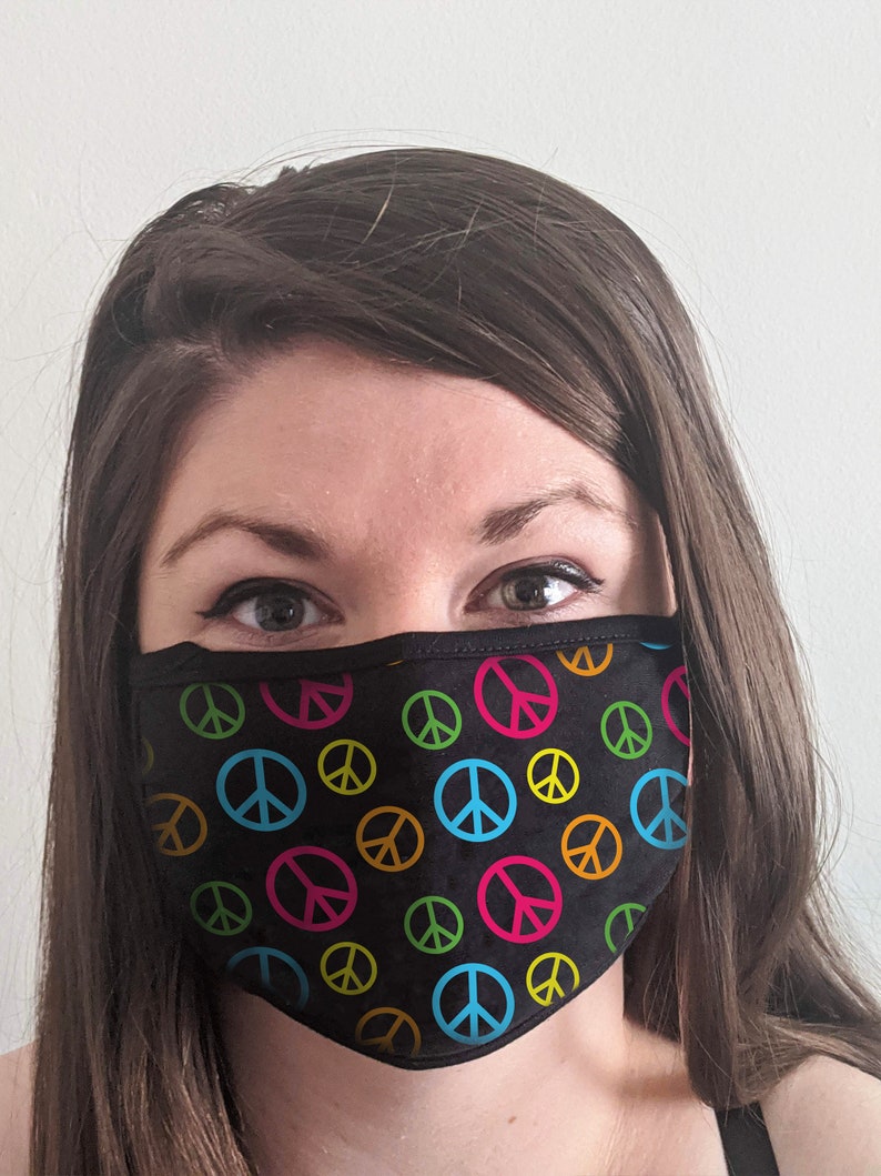Black Face Mask Colourful Peace Signs Cotton Mask Reusable - Etsy