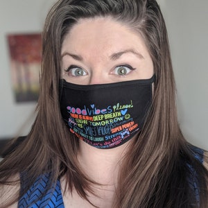 Face Mask Good Vibes black Cotton Mask Reusable Face Mask Hospital Mask ...