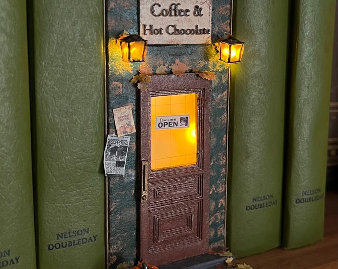 Miniature Fall Coffee Shop Book Nook, Book Shelf Insert, Cozy Home ...