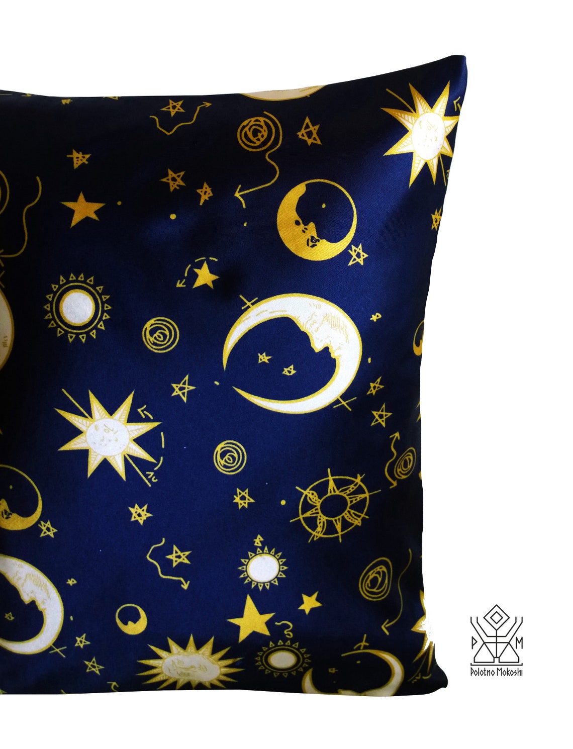 Stars and Moon Pillow Case Night Sky Pillow Blue Satin Cushion Navy ...