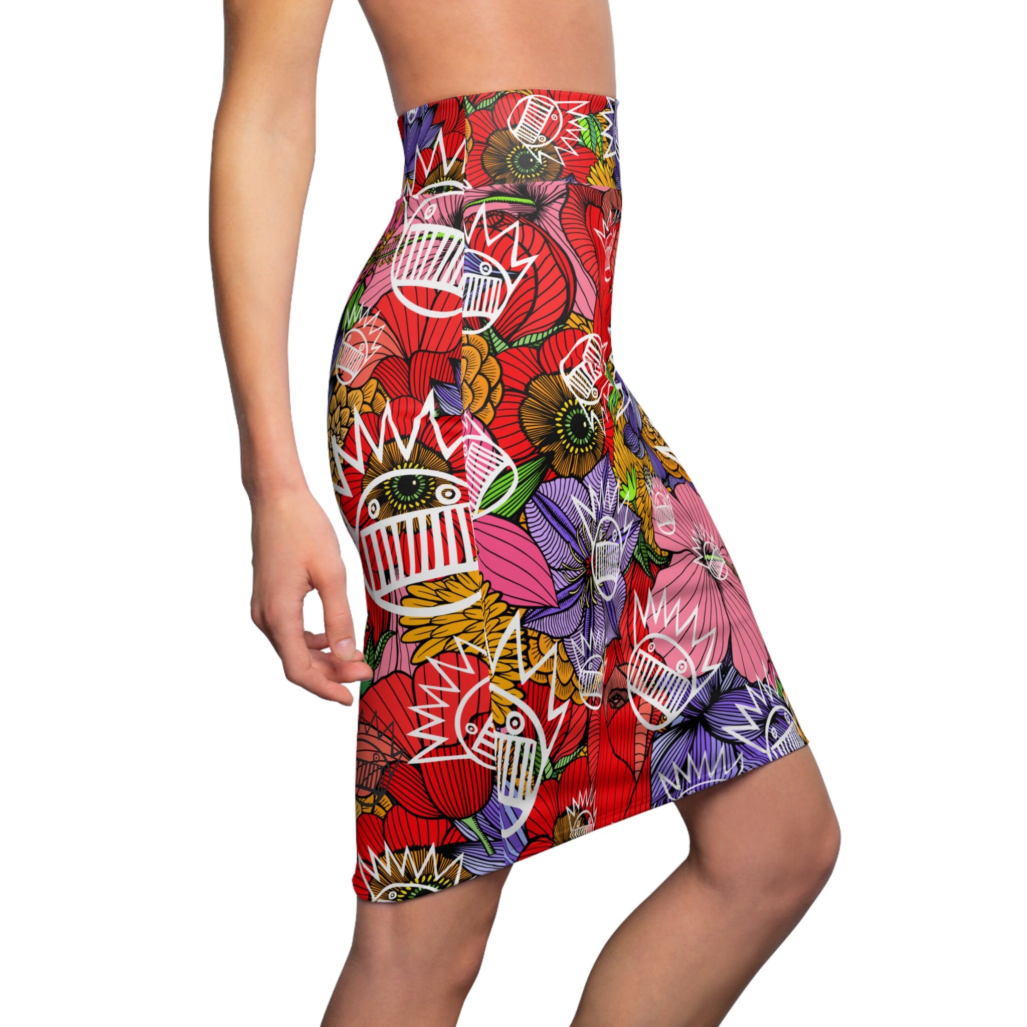 WEEN Red Floral Boognish Women's Pencil Skirt - Etsy