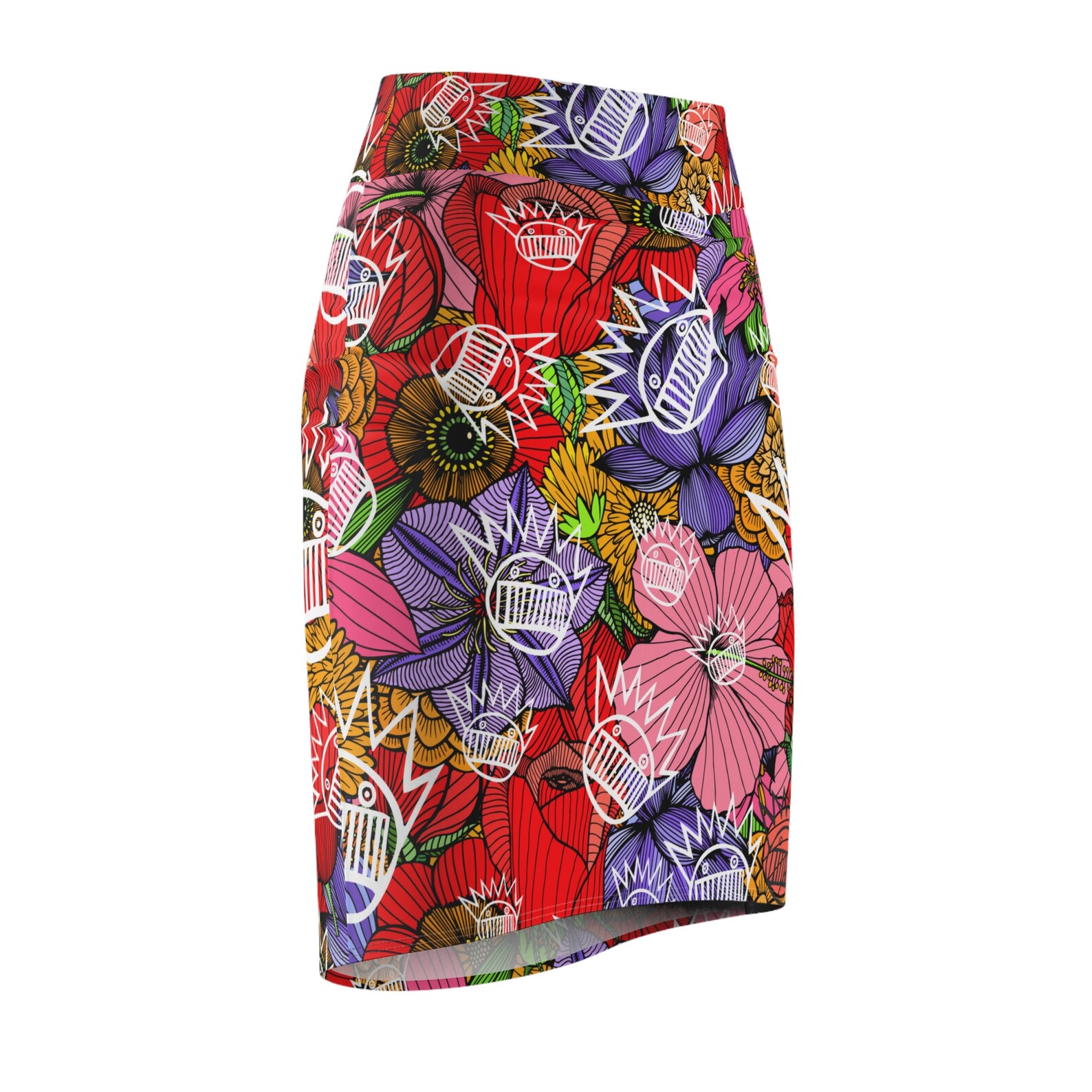 WEEN Red Floral Boognish Women's Pencil Skirt - Etsy