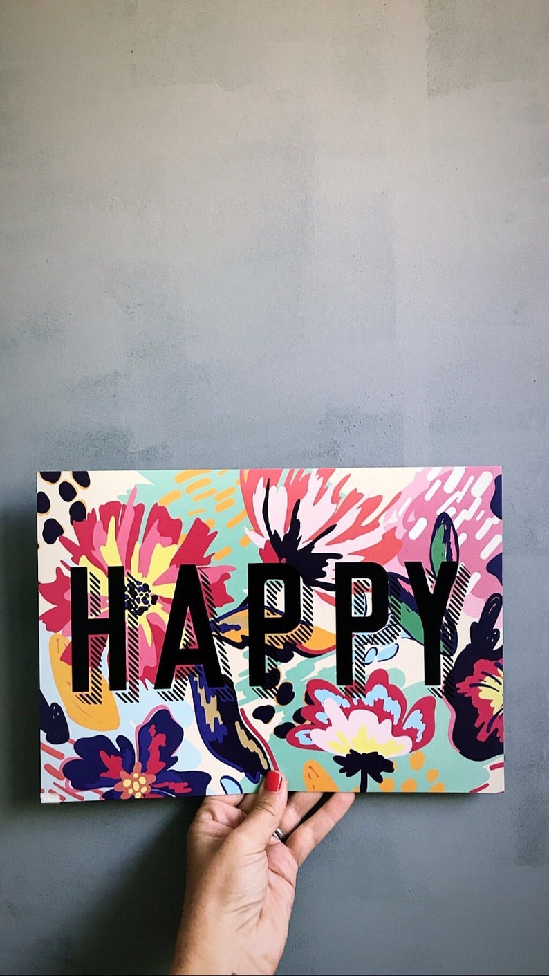 Happy Print Happy Quote Floral Print Nursery Print - Etsy UK