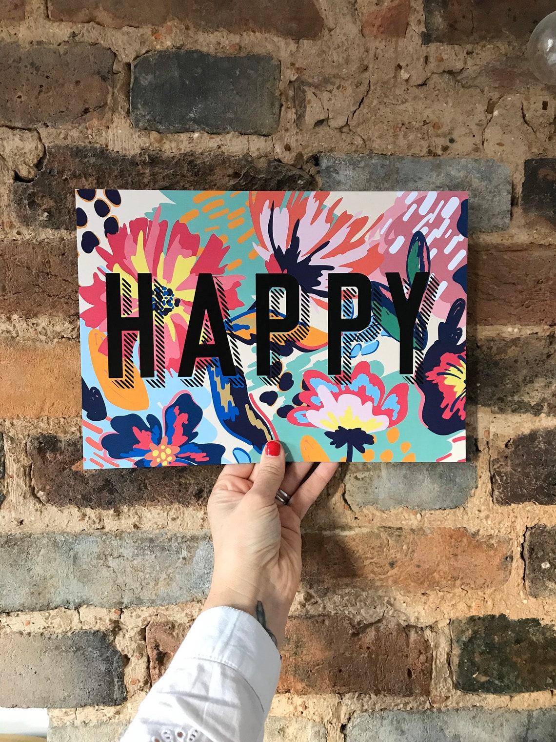 Happy Print Happy Quote Floral Print Nursery Print - Etsy UK