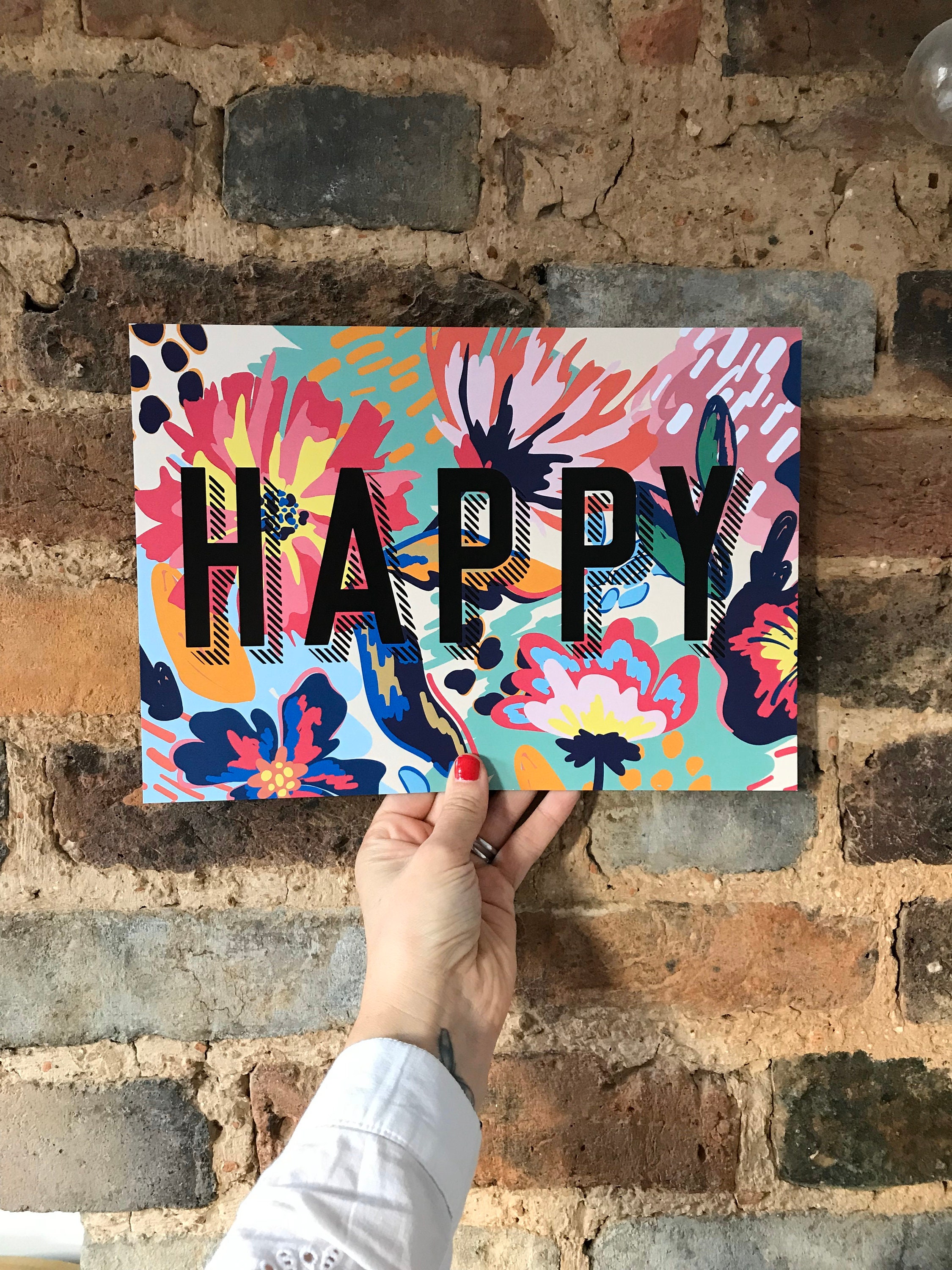 Happy Print Happy Quote Floral Print Nursery Print - Etsy UK