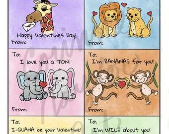 6 Printout Valentines Day Cards/ Farm Animals | Etsy