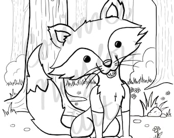 Printable WOODLAND CRITTERS Coloring Page Digital File Instant Download ...