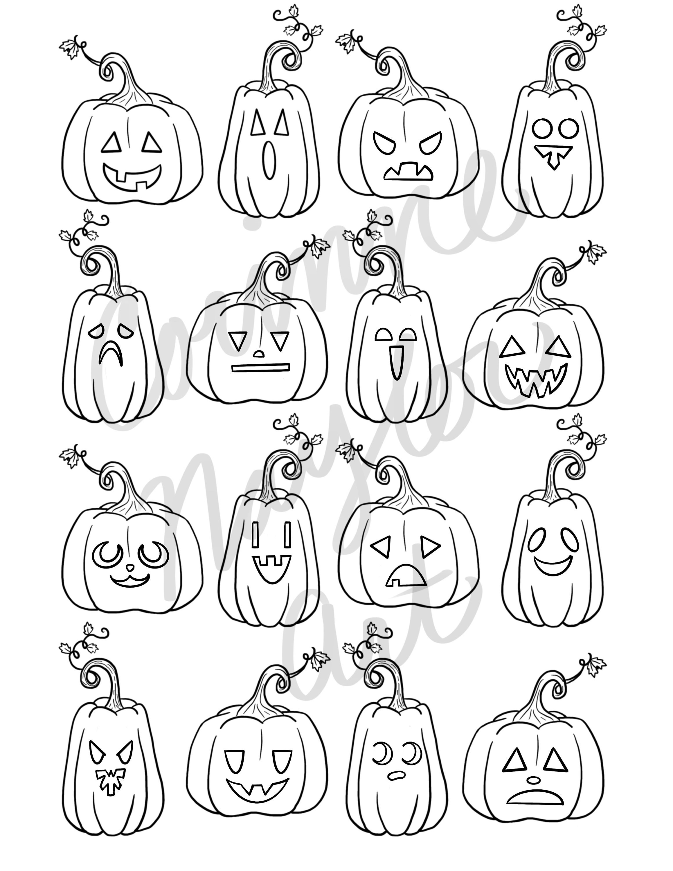Halloween Coloring Page: Ghosts Cats Pumpkins Bats Witch - Etsy
