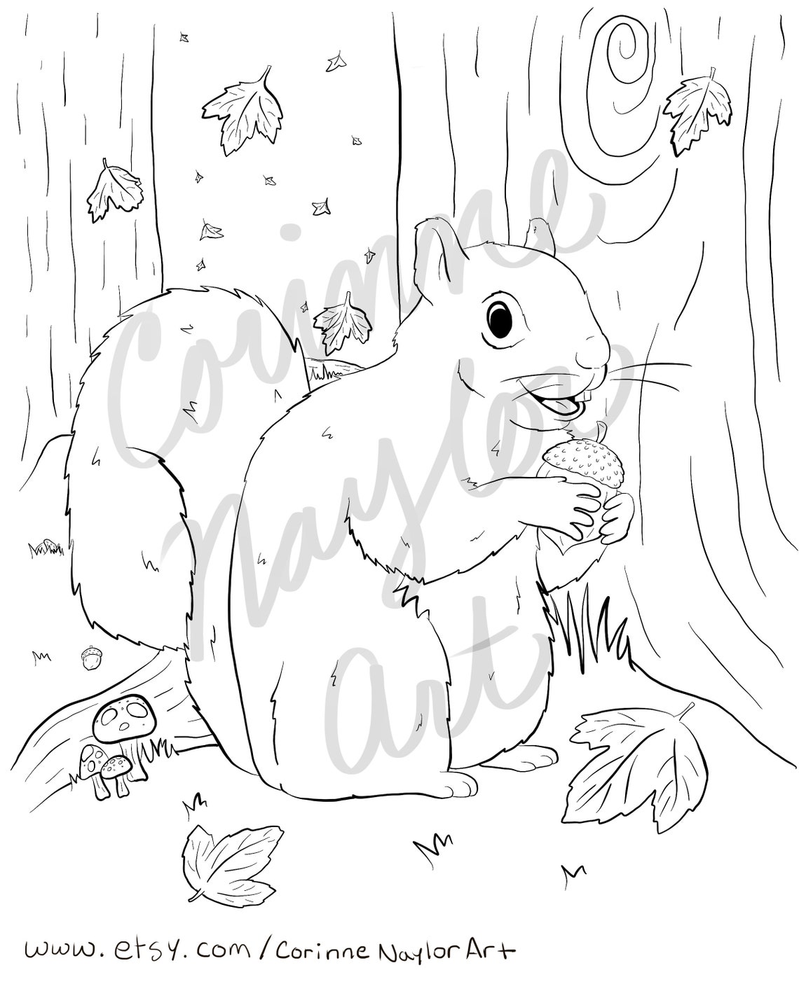 Forest Friends Coloring Page: Squirrel - Etsy