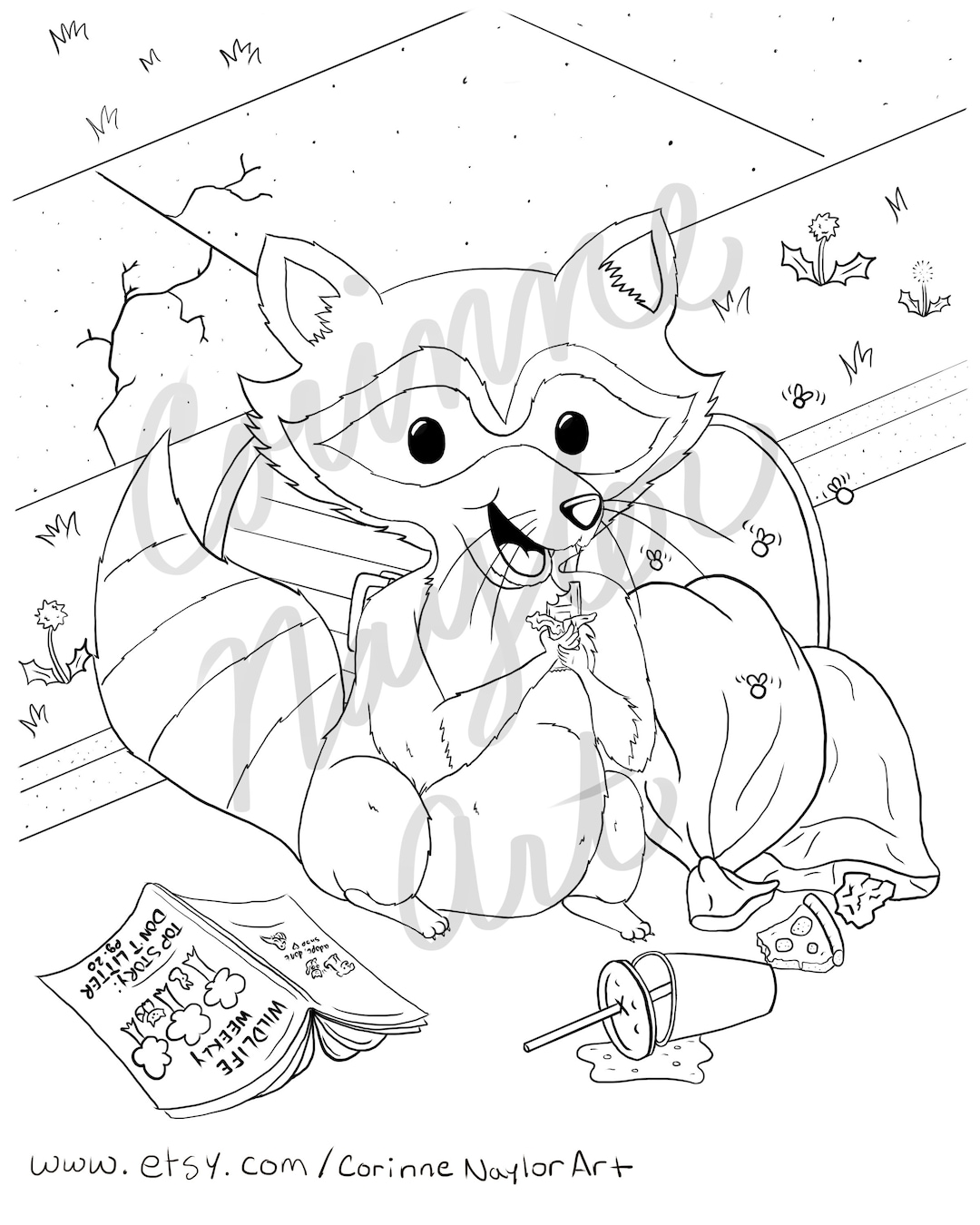Forest Friends Coloring Page: Raccoon - Etsy