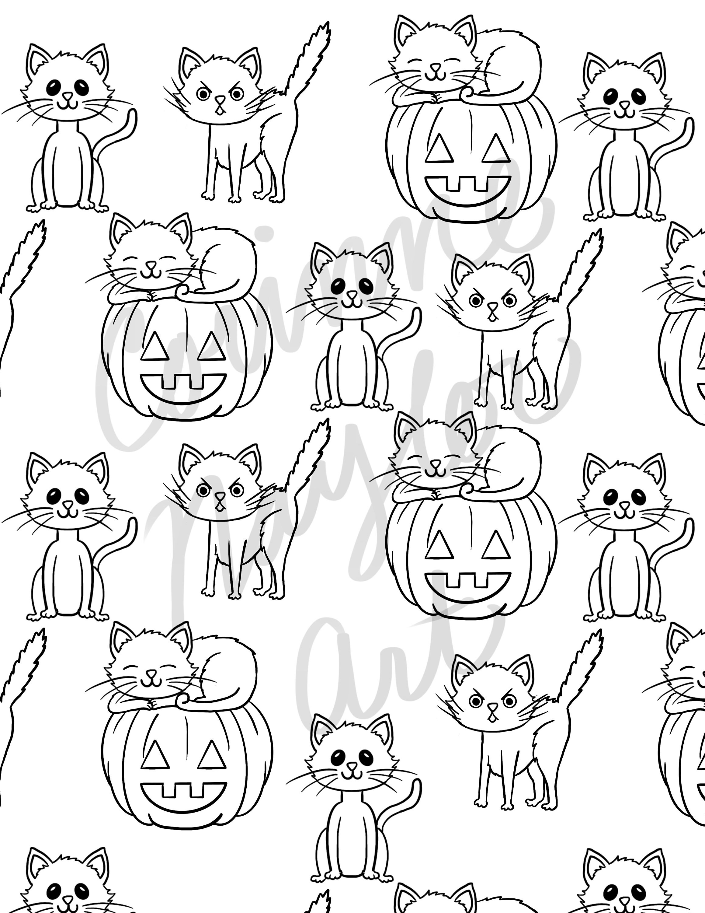 Halloween Coloring Page: Ghosts, Cats, Pumpkins, Bats, Witch - Etsy