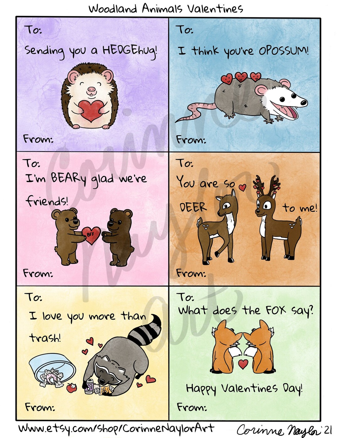 6 Printout Valentines Day Cards/ Woodland Animals - Etsy