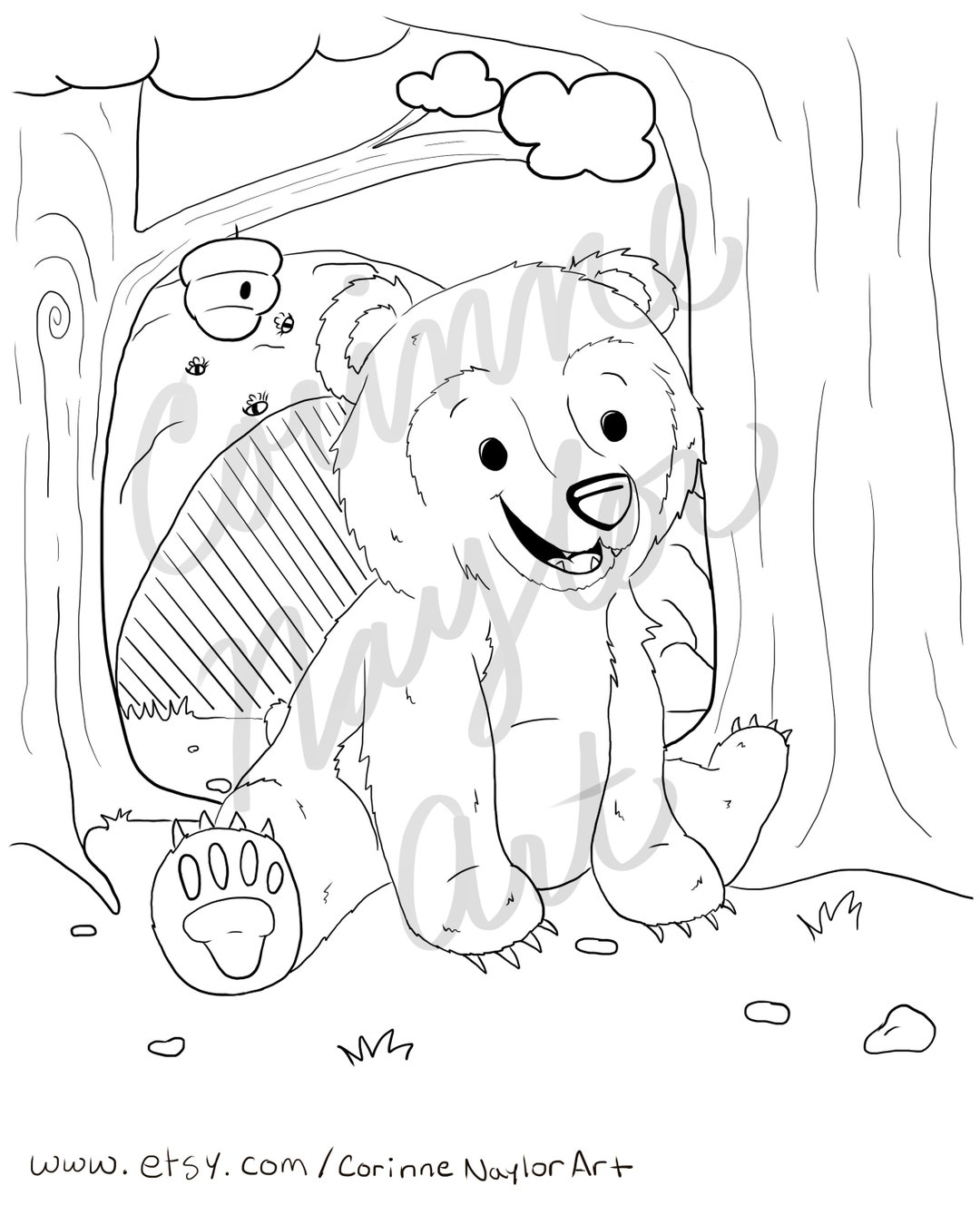 Forest Friends Coloring Page: Bear - Etsy