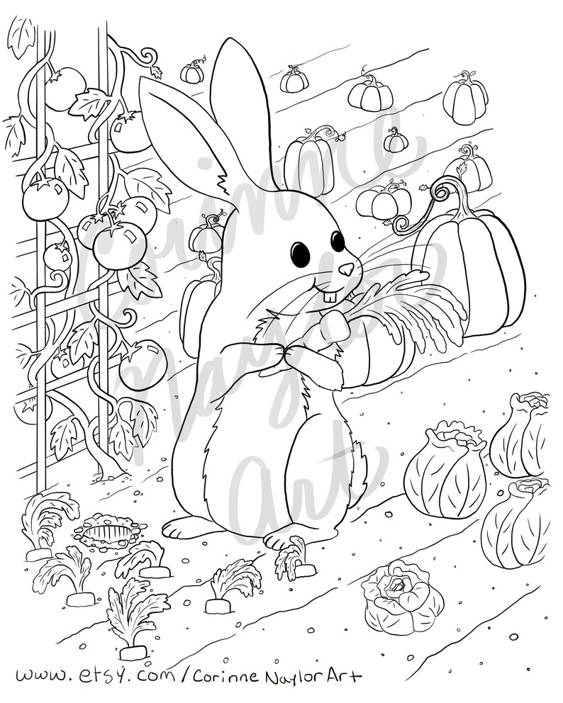 Forest Friends Coloring Page: Bunny - Etsy