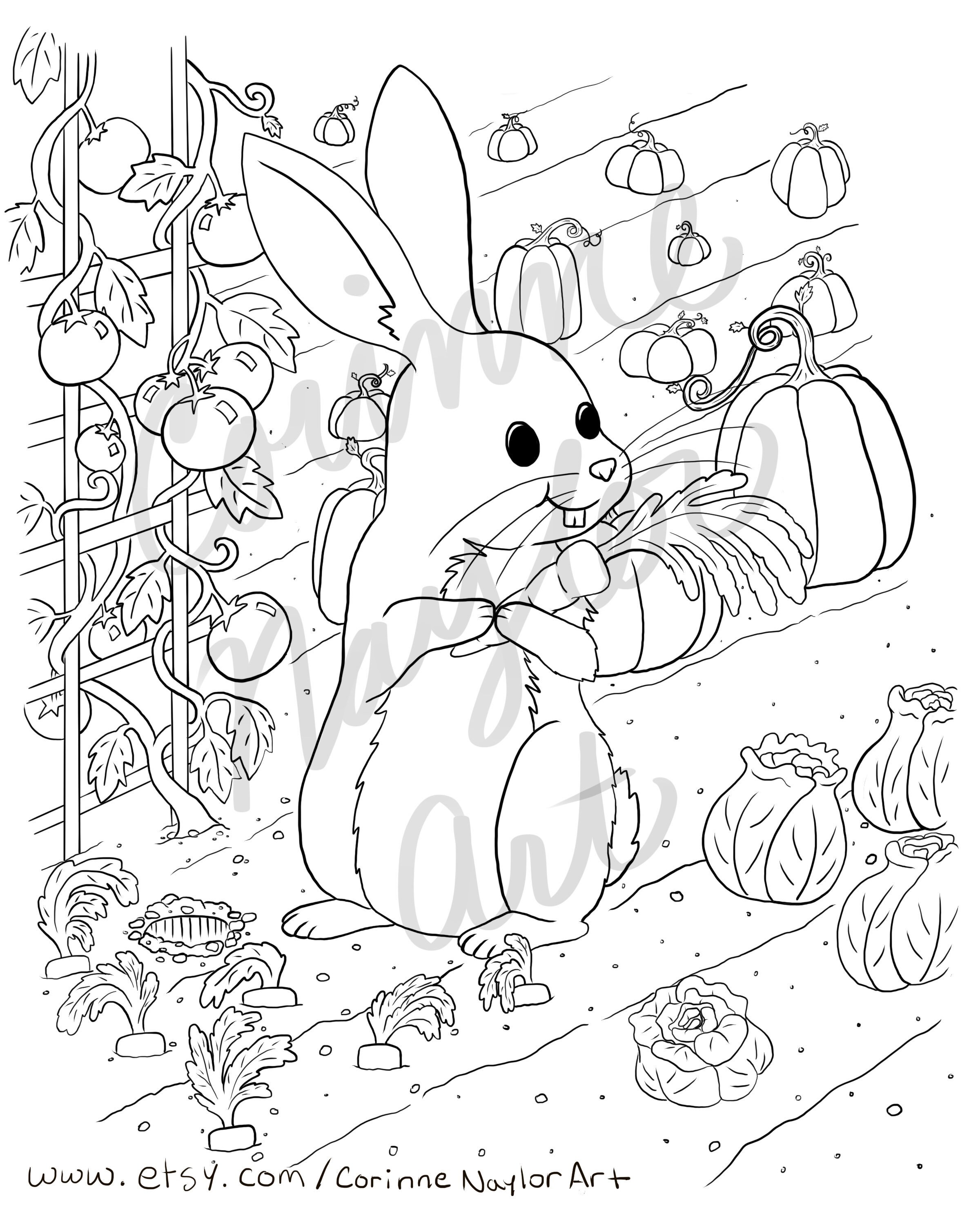 Forest Friends Coloring Page: Bunny - Etsy