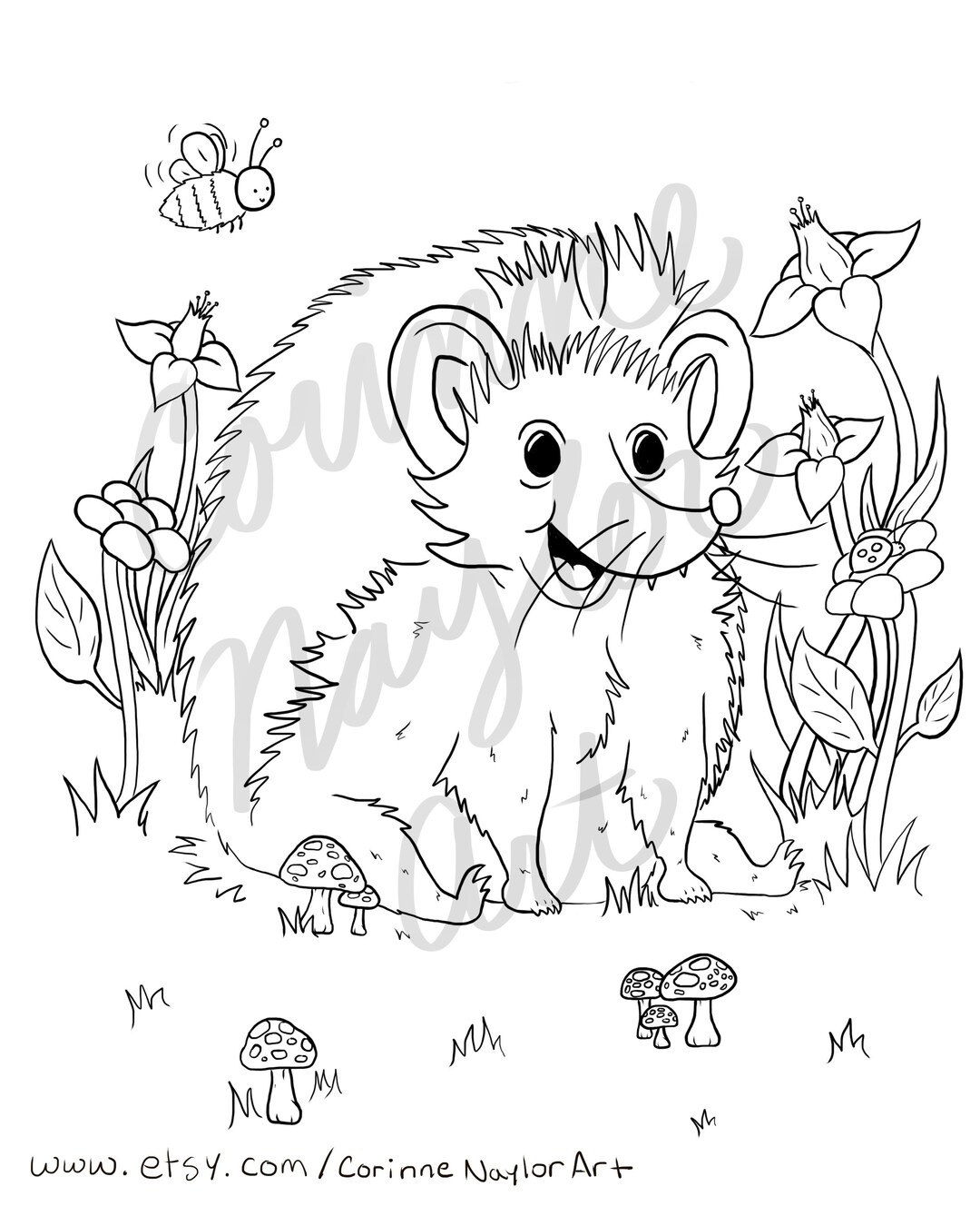 Forest Friends Coloring Page: Hedgehog - Etsy