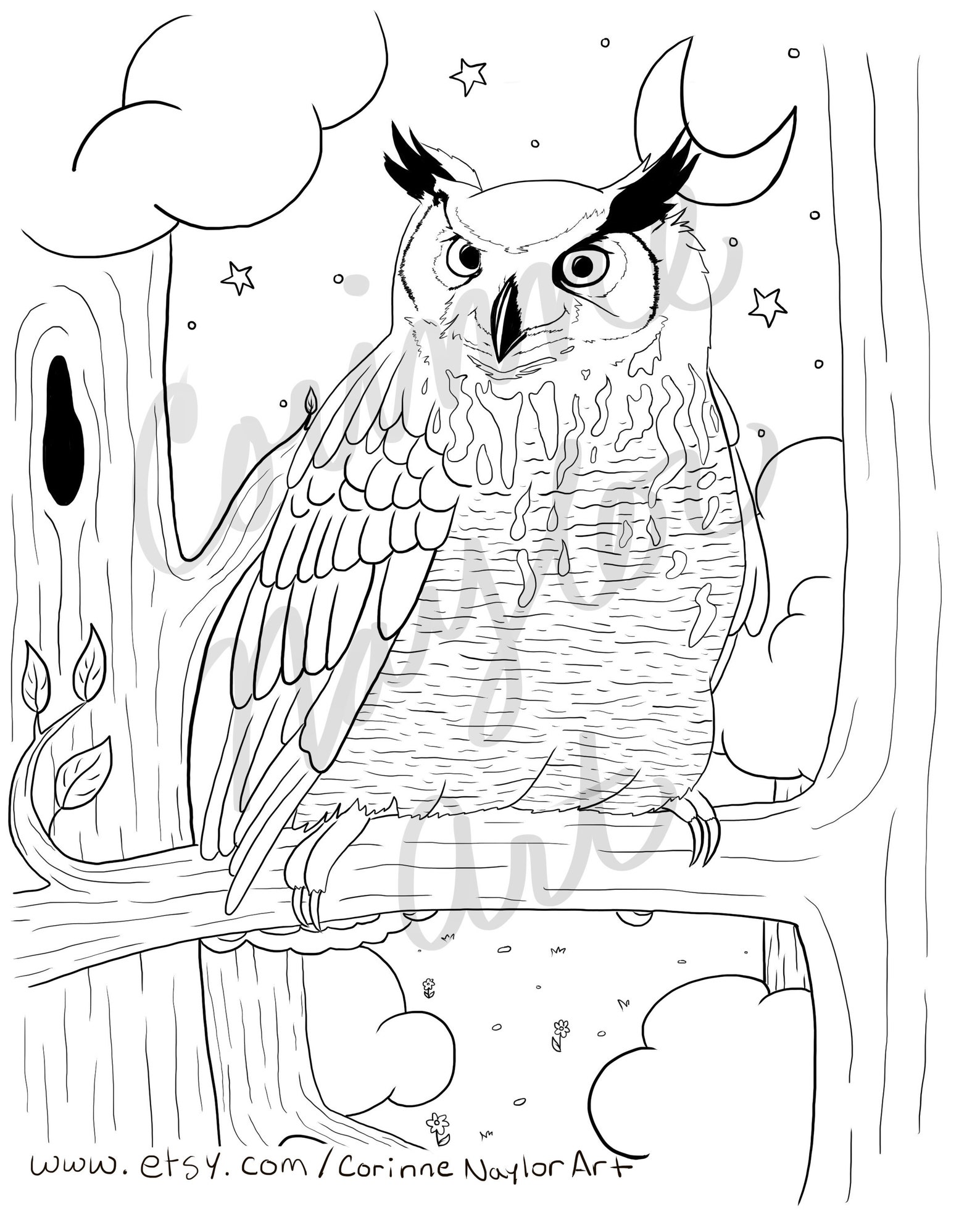 Forest Friends Coloring Page: Owl - Etsy