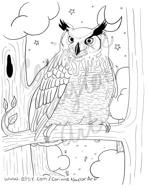 Forest Friends Coloring Page: Owl | Etsy