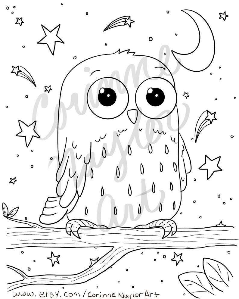Forest Friends Coloring Page: Owl 2 - Etsy