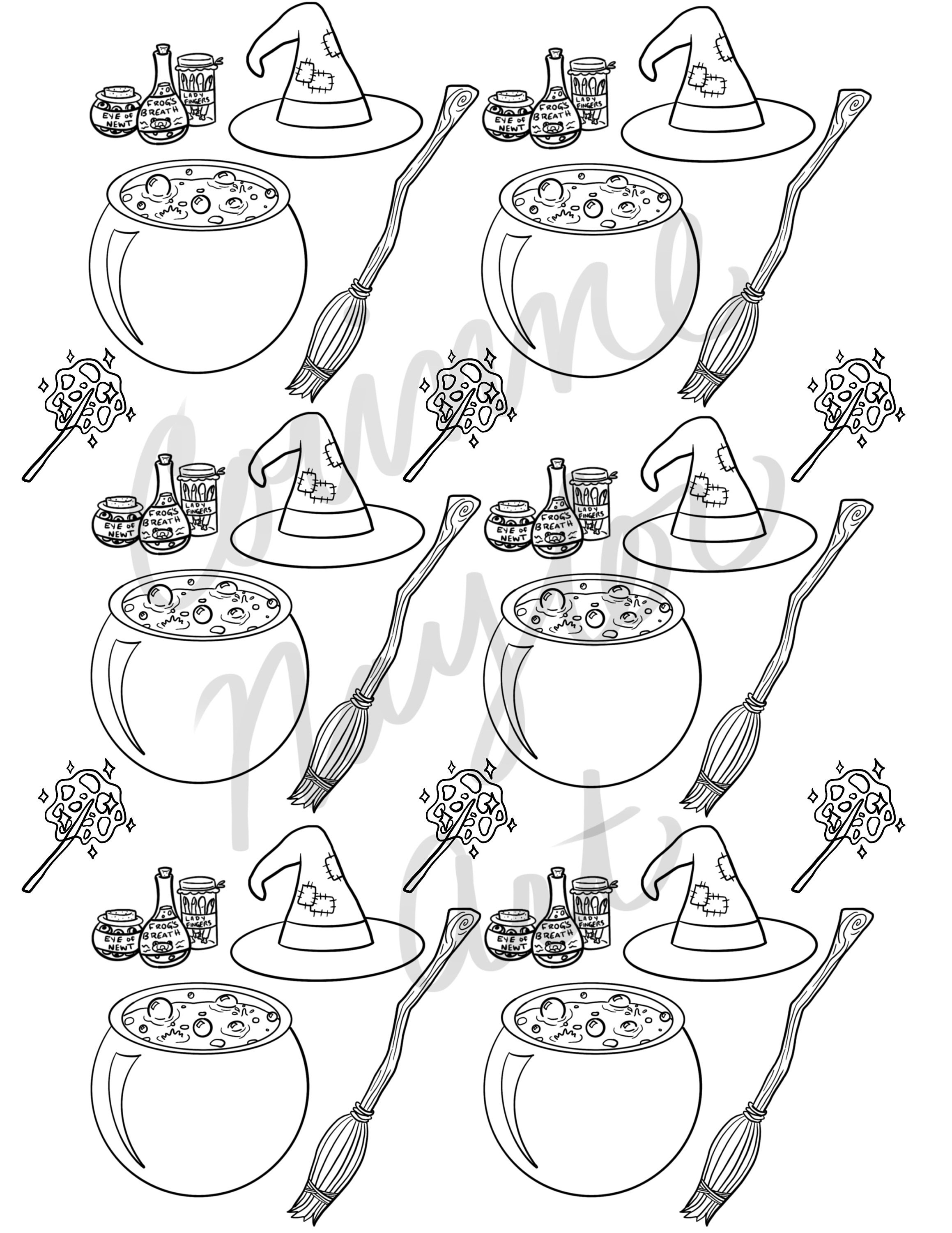 Halloween Coloring Page: Ghosts, Cats, Pumpkins, Bats, Witch - Etsy