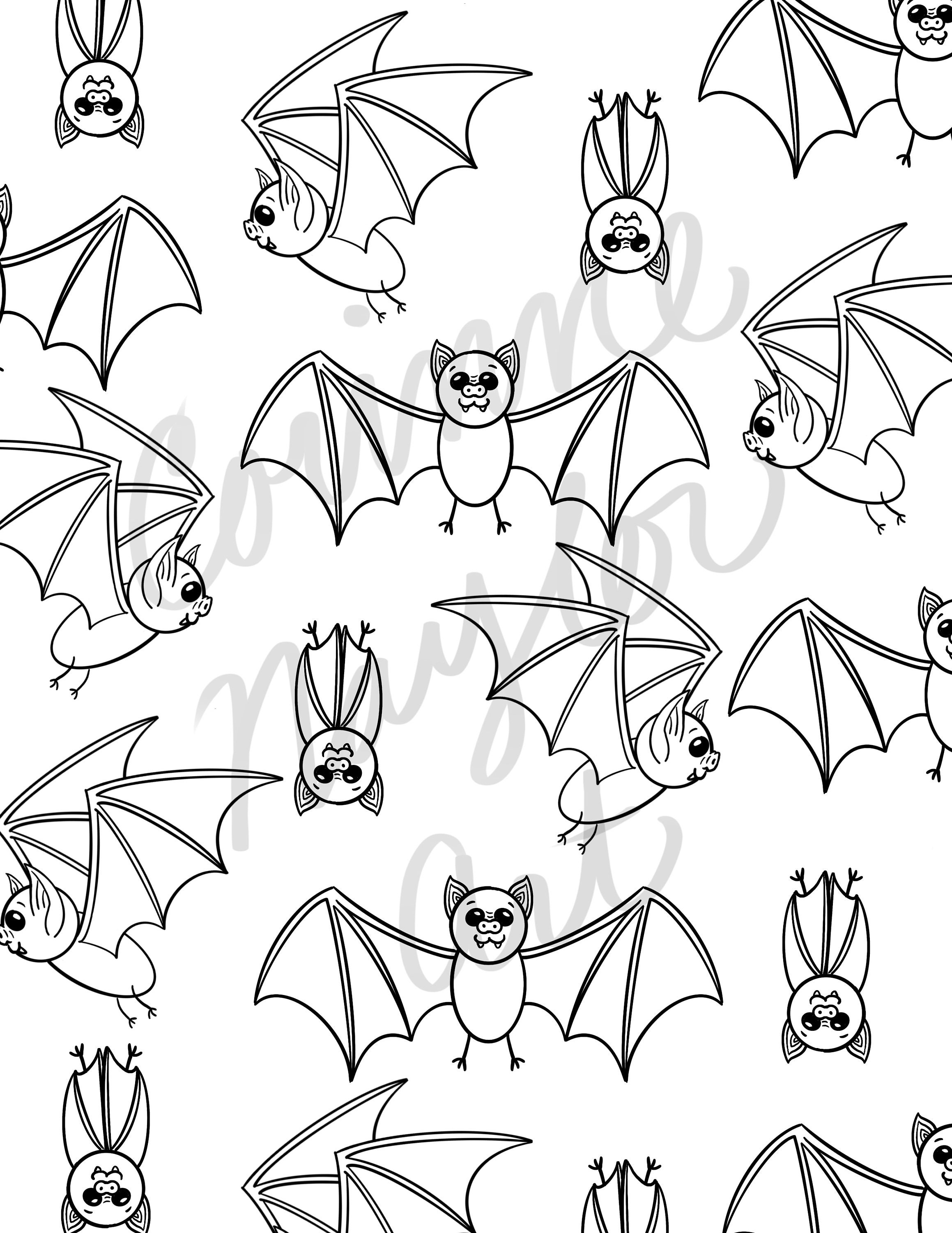 Halloween Coloring Page: Ghosts, Cats, Pumpkins, Bats, Witch - Etsy