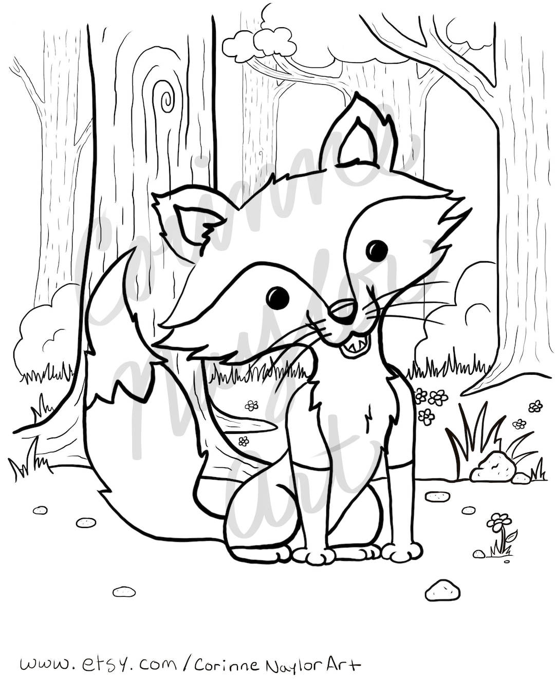 Forest Friends Coloring Page: Fox - Etsy