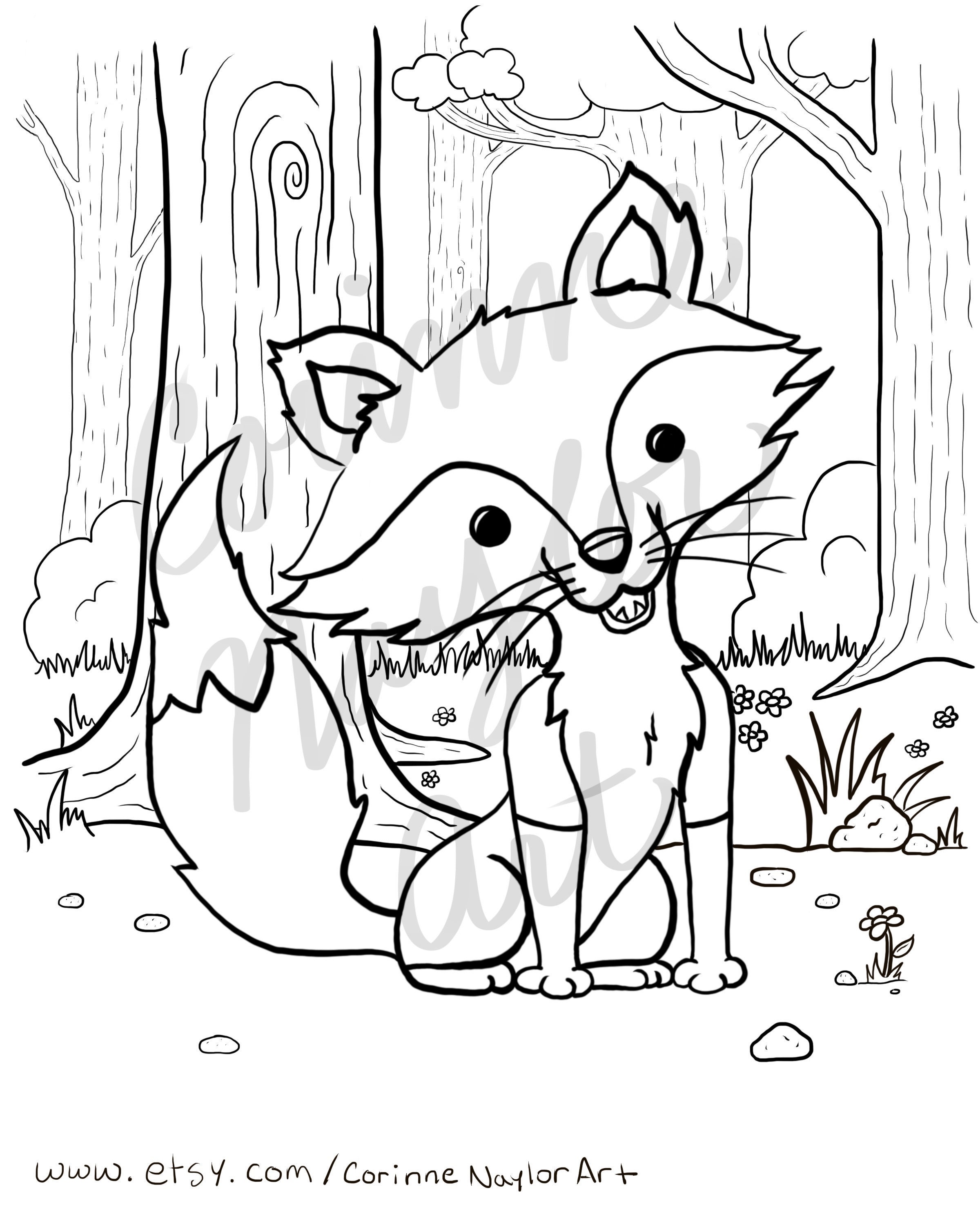 Forest Friends Coloring Page: Fox - Etsy