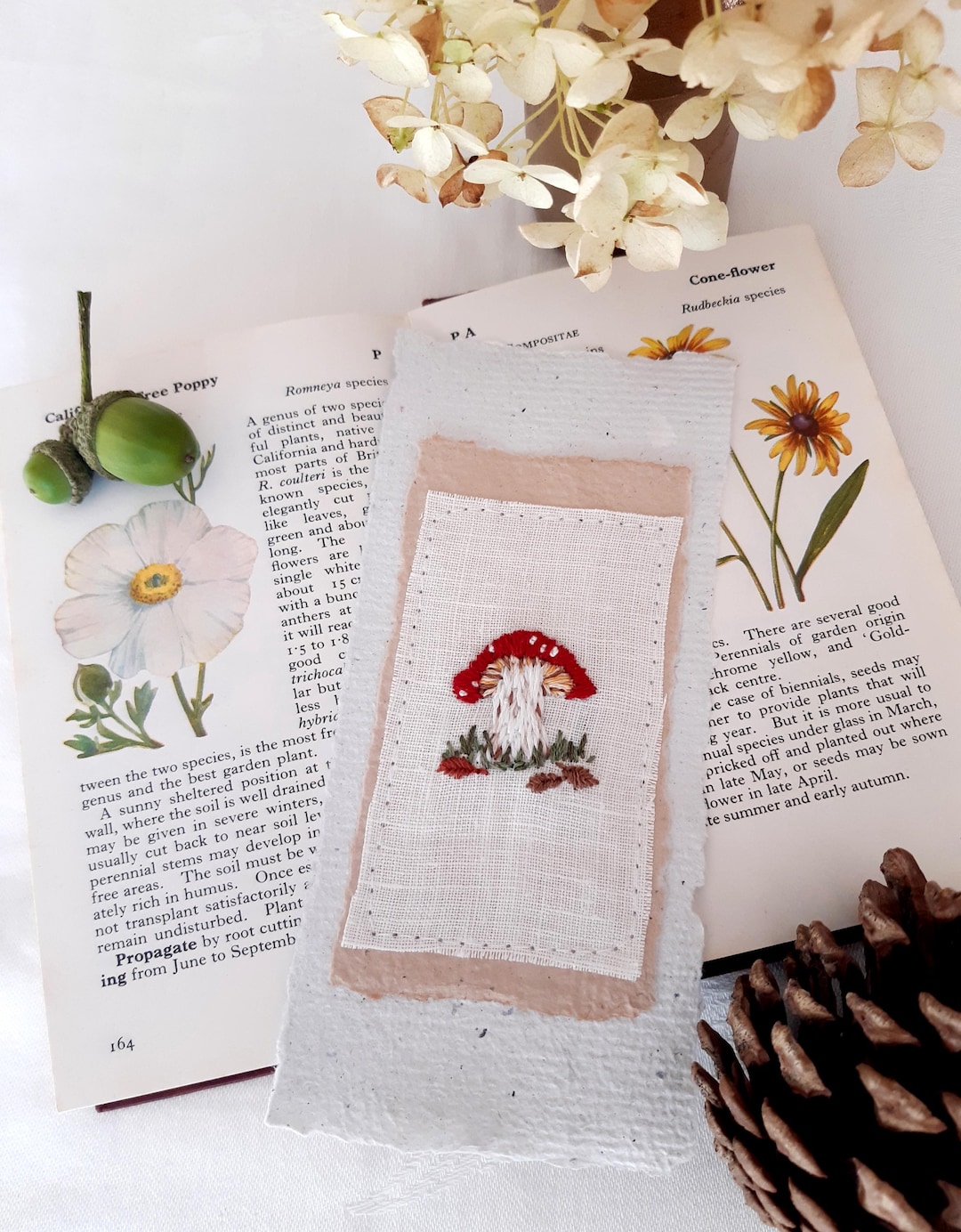 Hand Stitched Pretty Toadstool Bookmark, Embroidered Toadstool ...
