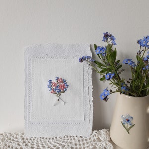 Hand Sewn Forget Me Not Posy Post Card, Forget Me Not Embroidered ...