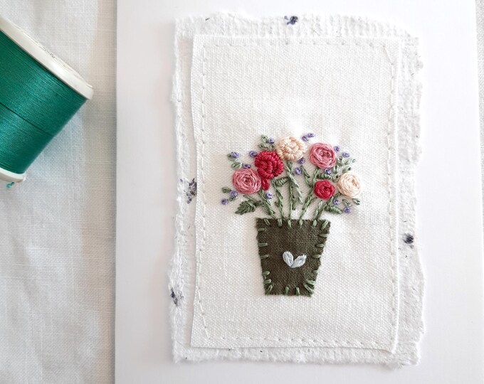 Pretty Floral Note Card, Hand Sewn Flower Note Card, Greetings Card ...