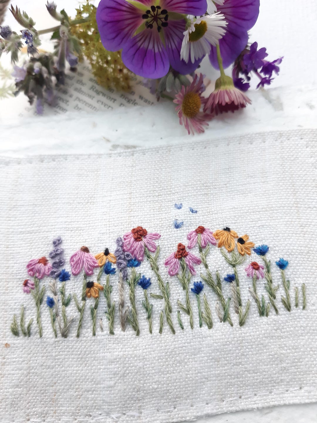 Wildflowers Hand Sewn Picture, Pretty Embroidered Floral Picture ...