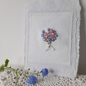 Hand Sewn Forget Me Not Posy Post Card, Forget Me Not Embroidered ...