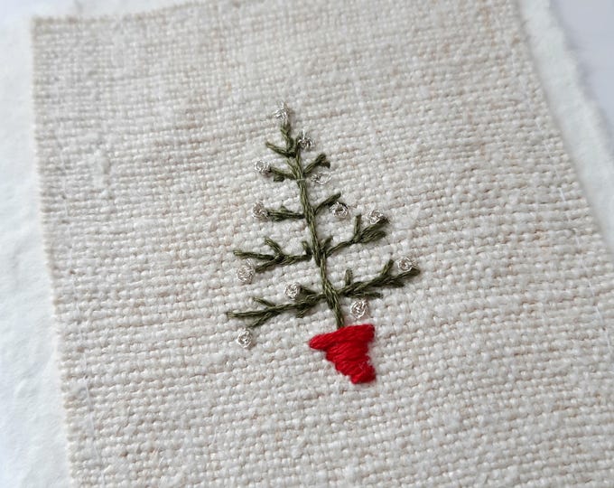 Hand Stitched Christmas Tree Note Card, Beautiful Embroidered Christmas ...